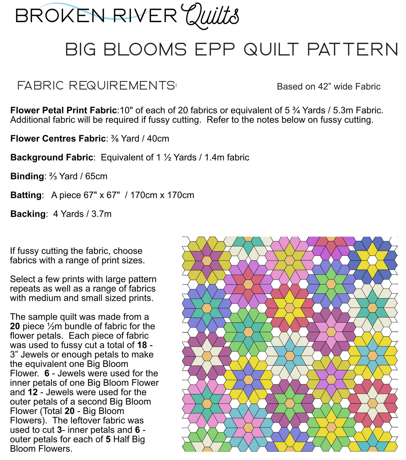 Big Blooms EPP Quilt - Fussy Cut EPP PDF Pattern – Broken River Quilts
